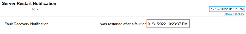 Server Restart notification referring to a crash when Server was ...