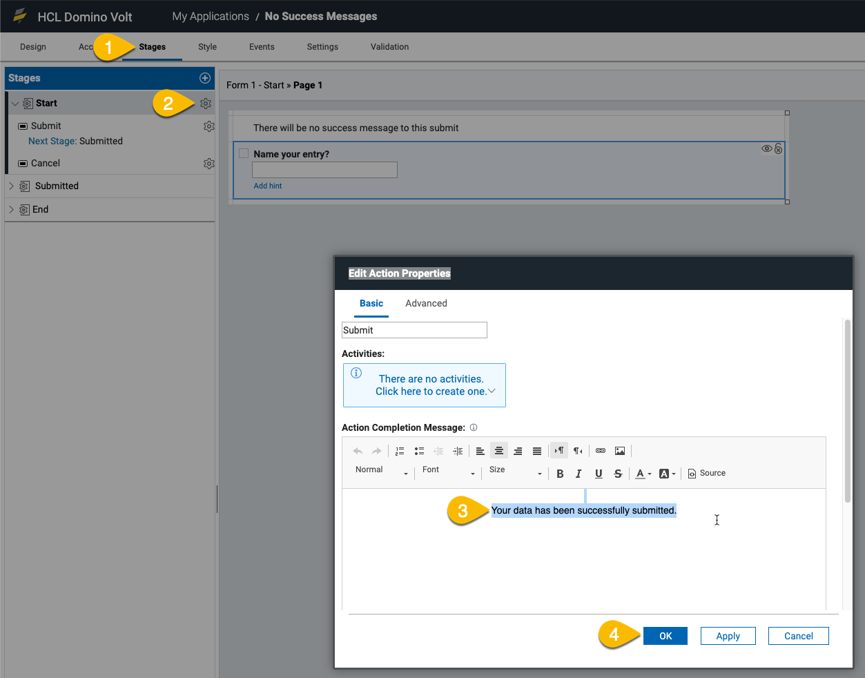 Disable success message on submission - Leap Forum - HCLSoftware ...