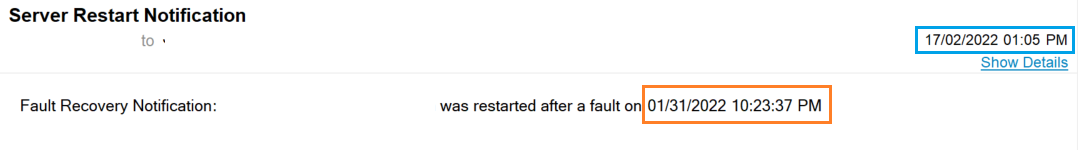 Server Restart notification referring to a crash when Server was ...